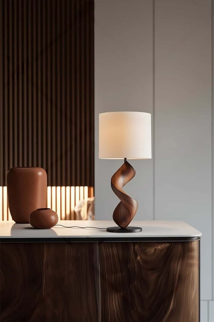 Abstract Wood Sculpture Lamp Handcrafted Wooden Light Modern Wooden Lamp