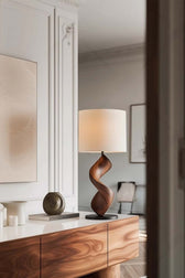 Abstract Wood Sculpture Lamp Handcrafted Wooden Light Modern Wooden Lamp