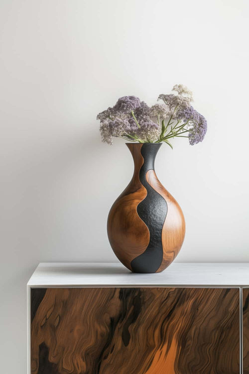 Wood Sculpture Solid Wood Vase Ornaments Hand Carving Art Ornament ...