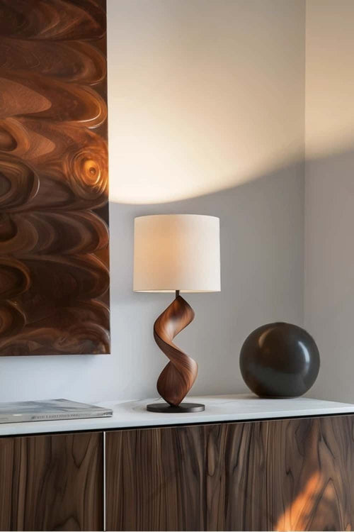 Abstract Wood Sculpture Lamp Handcrafted Wooden Light Modern Wooden Lamp