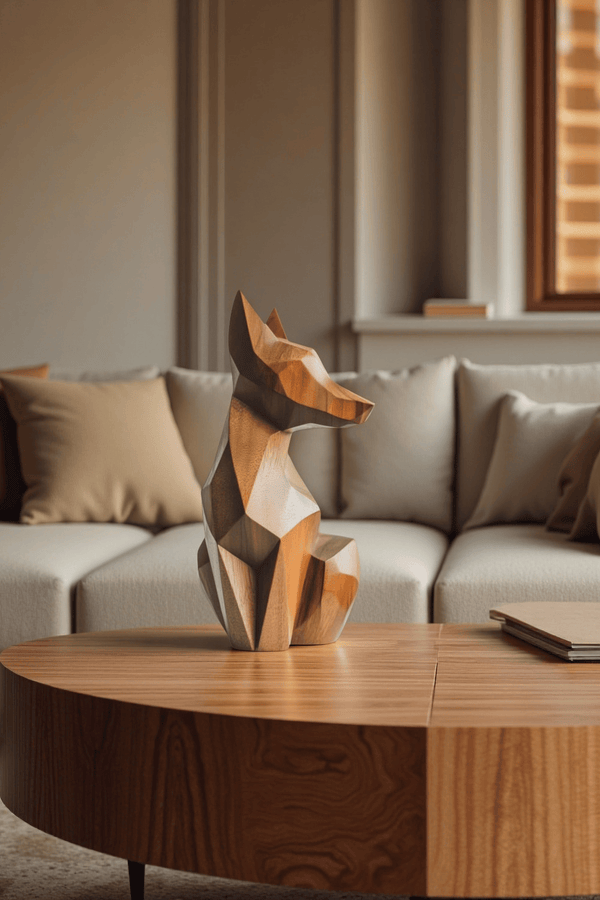 Abstract Wooden Dog Sculpture Handcrafted Animal Wood Sculpture Art Decor