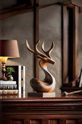 Wooden Deer Sculpture Modern Minimalist Nature Inspired Home Art Decor