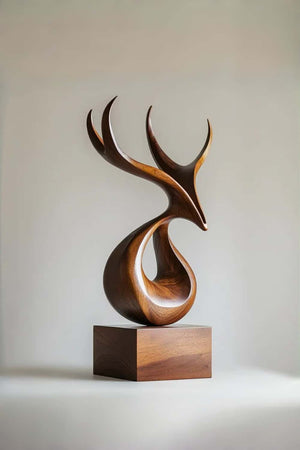 Wooden Deer Sculpture Modern Minimalist Nature Inspired Home Art Decor