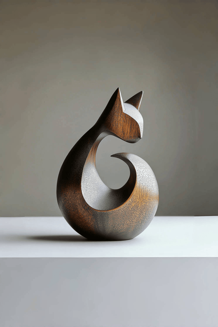 Cat Wood Carving Wooden Cat Statues Cat Wood Sculpture Wooden Cat ...