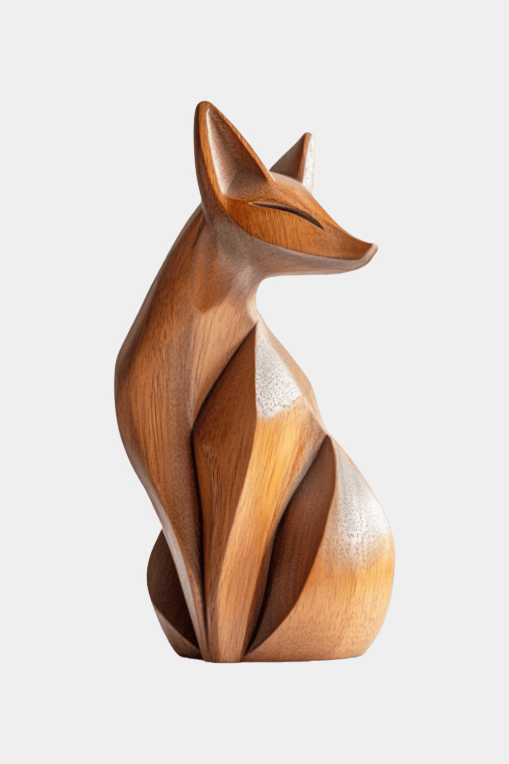 Abstract Wooden Fox Sculpture Handcrafted Animal Art for Modern Homes