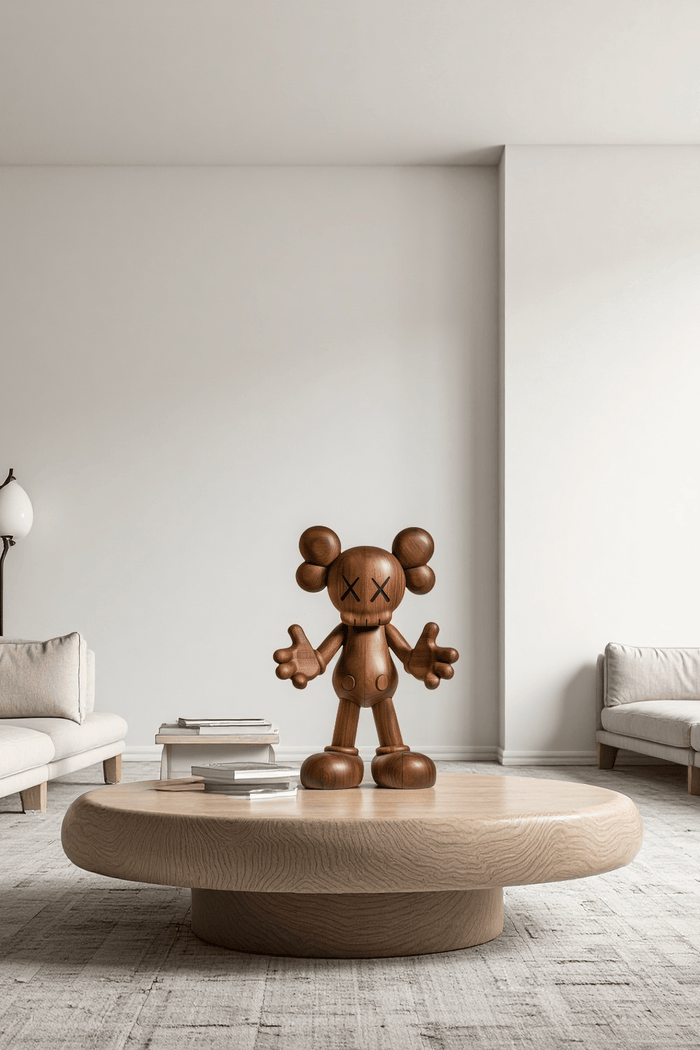 Wooden KAWS Sculpture Modern Wood Sculpture Handmade Wood Art Decor