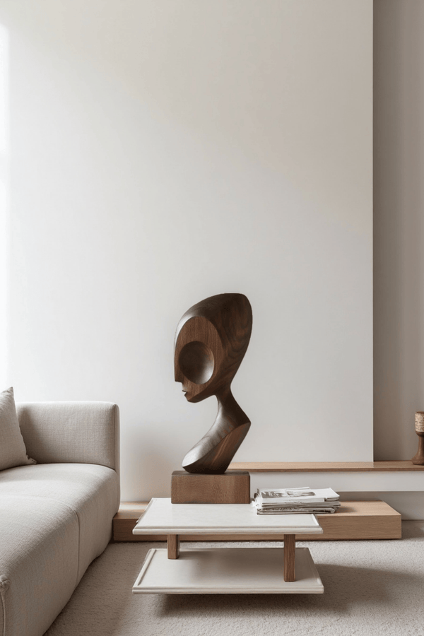 Hand Carved Wooden Human Form Abstract Modern Figurine Sculpture Art